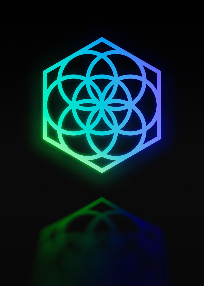 'Neon Geometric Glyph Runes' Poster, picture, metal print, paint by ...