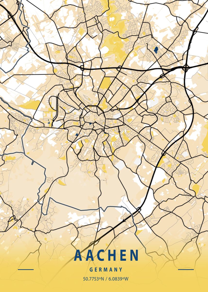 'Aachen City Map Germany' Poster, picture, metal print, paint by Max ...