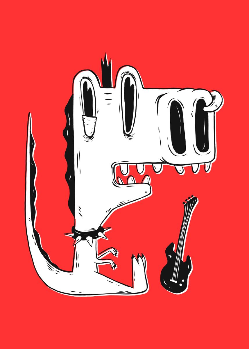'PUNK ROCK DINOSAUR' Poster, picture, metal print, paint by ...