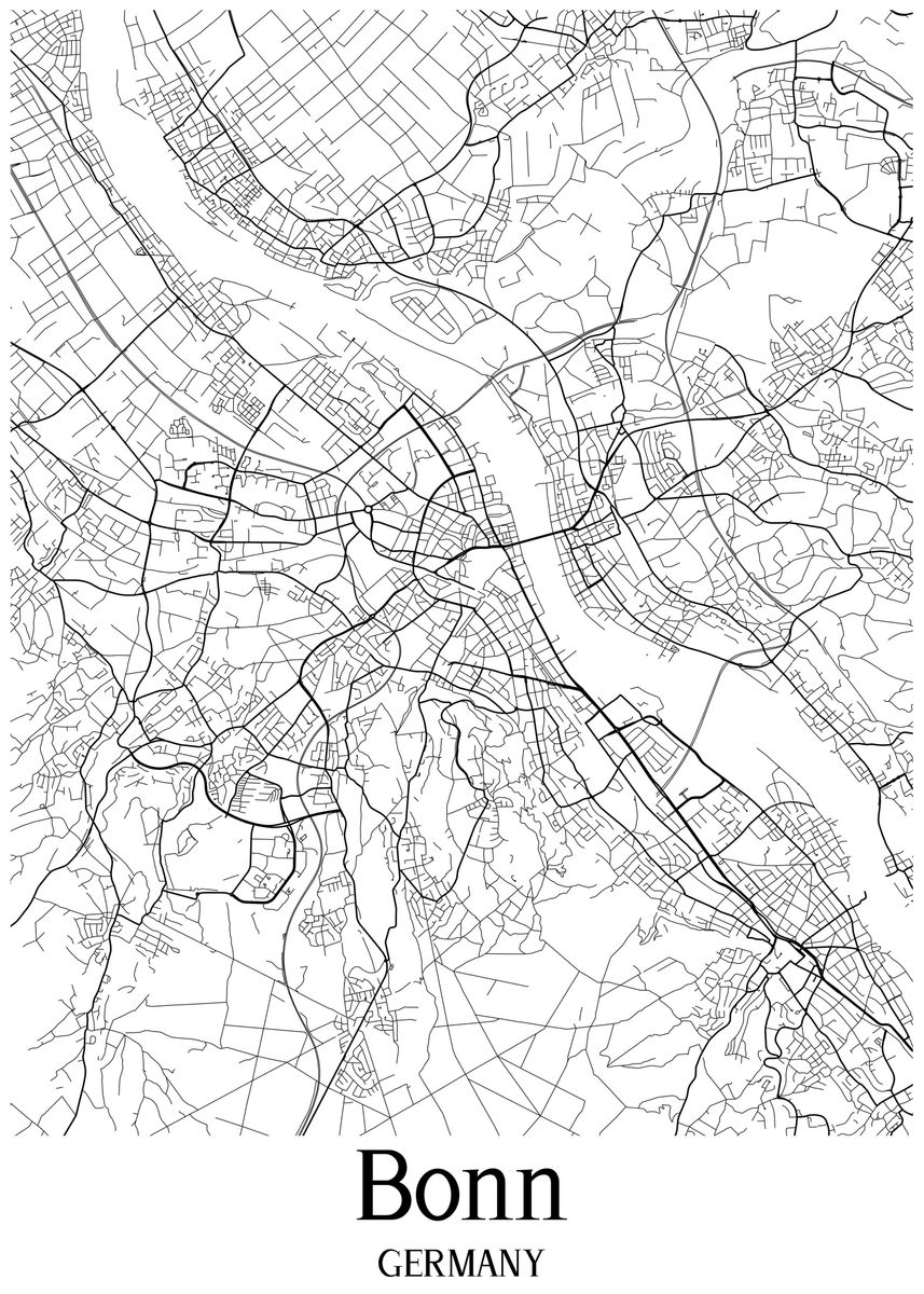'Bonn City Map Germany' Poster, picture, metal print, paint by Max Ronn ...