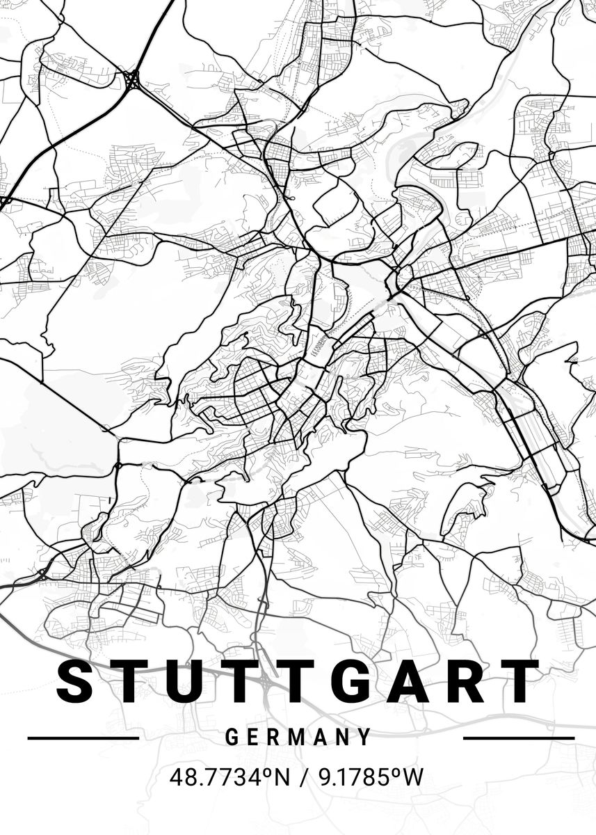 'Stuttgart City Map Germany' Poster, picture, metal print, paint by Max ...