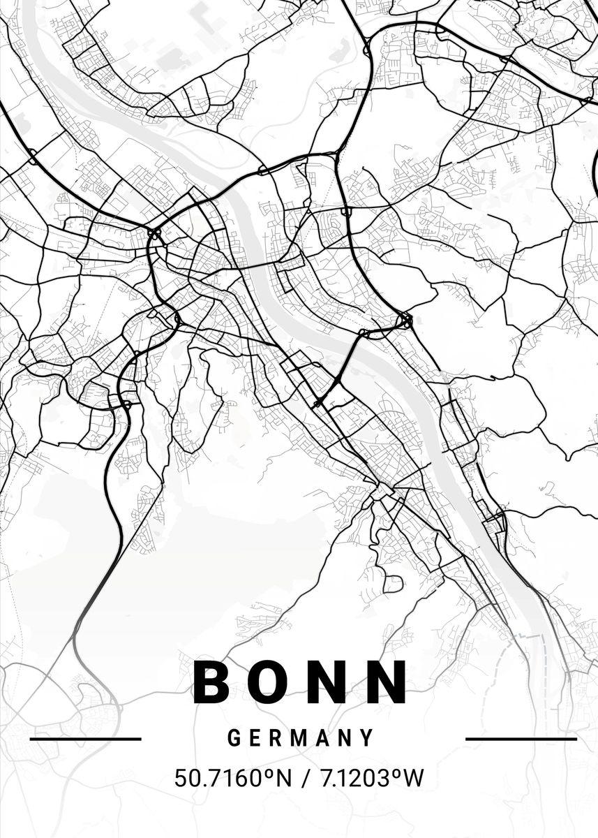 'Bonn City Map Germany' Poster, picture, metal print, paint by Max Ronn ...