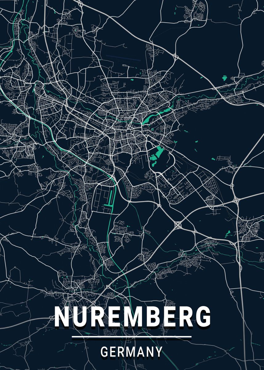 'Nuremberg City Map Germany' Poster, picture, metal print, paint by Max ...