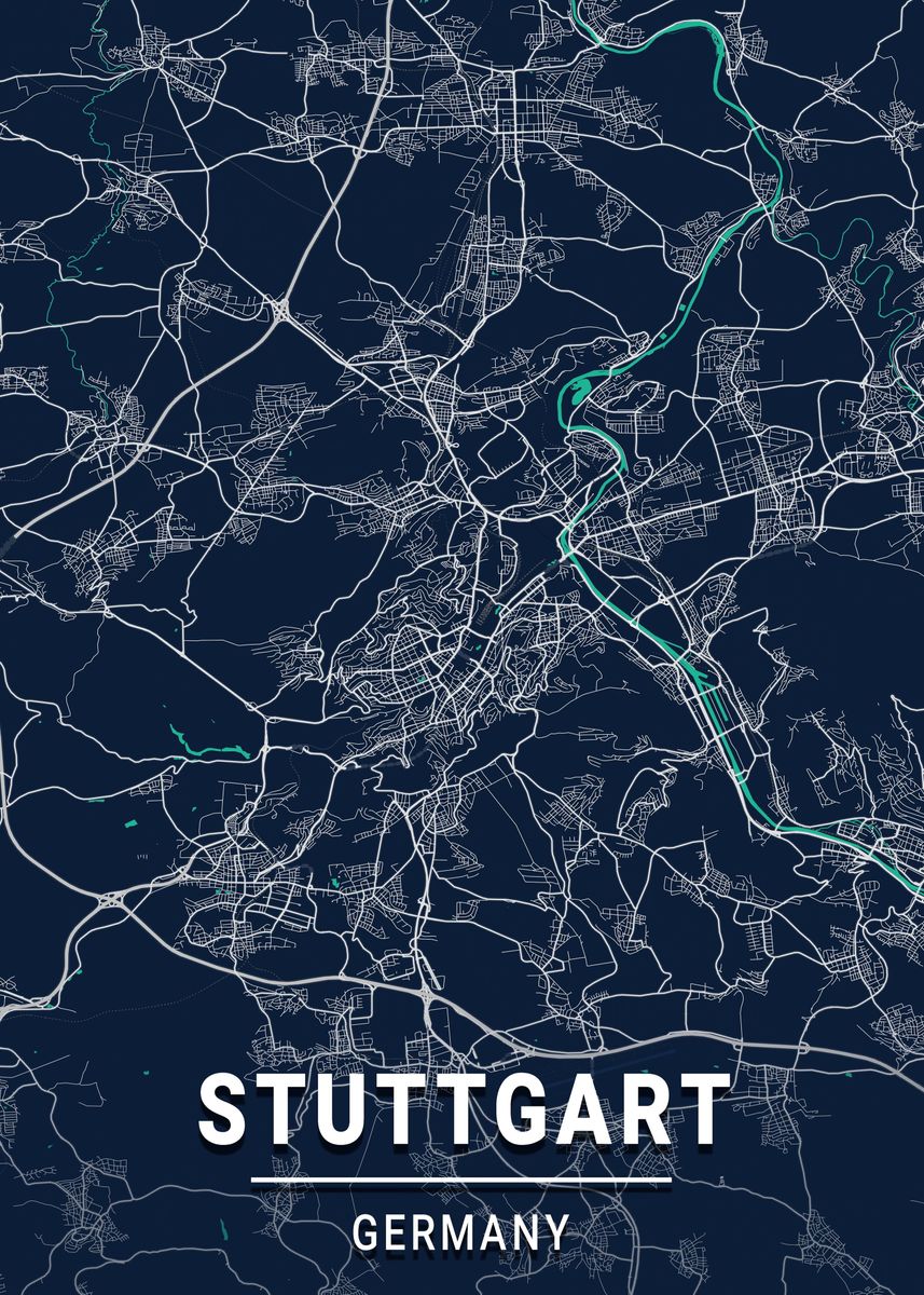 'Stuttgart City Map Germany' Poster, picture, metal print, paint by Max ...