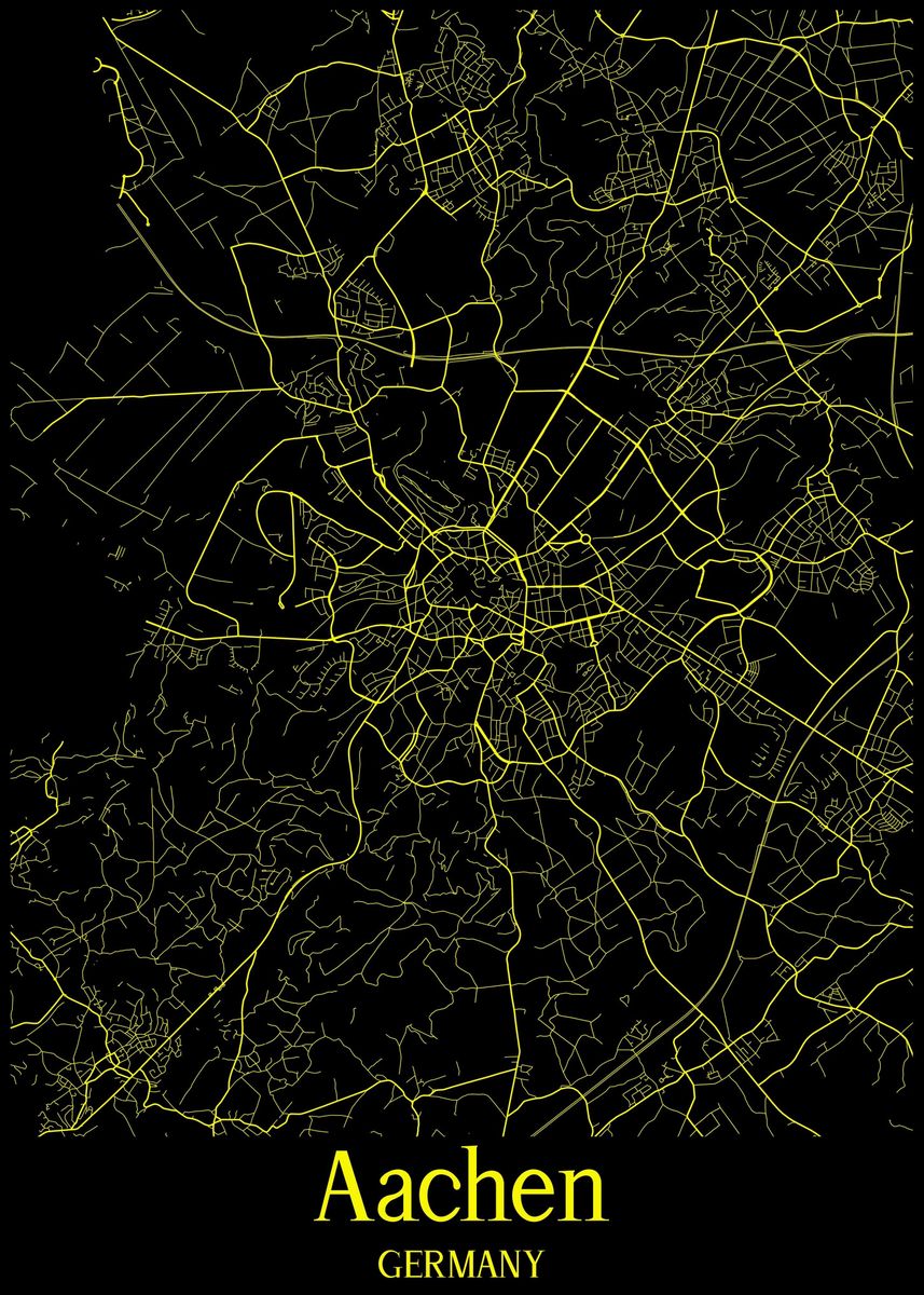 'Aachen City Map Germany' Poster, picture, metal print, paint by Max ...