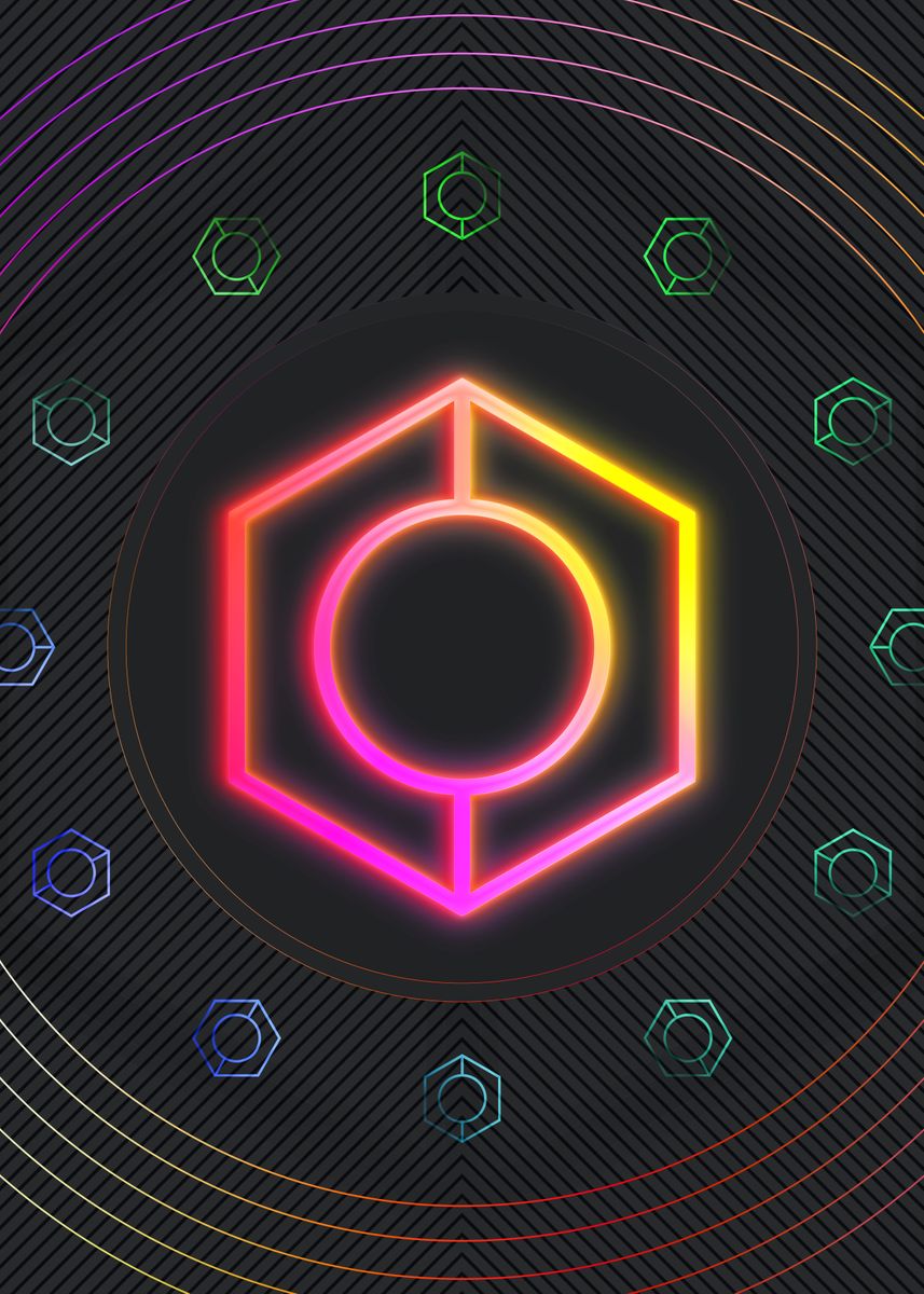 'Neon Glyphs Mandalas Runes' Poster, picture, metal print, paint by ...