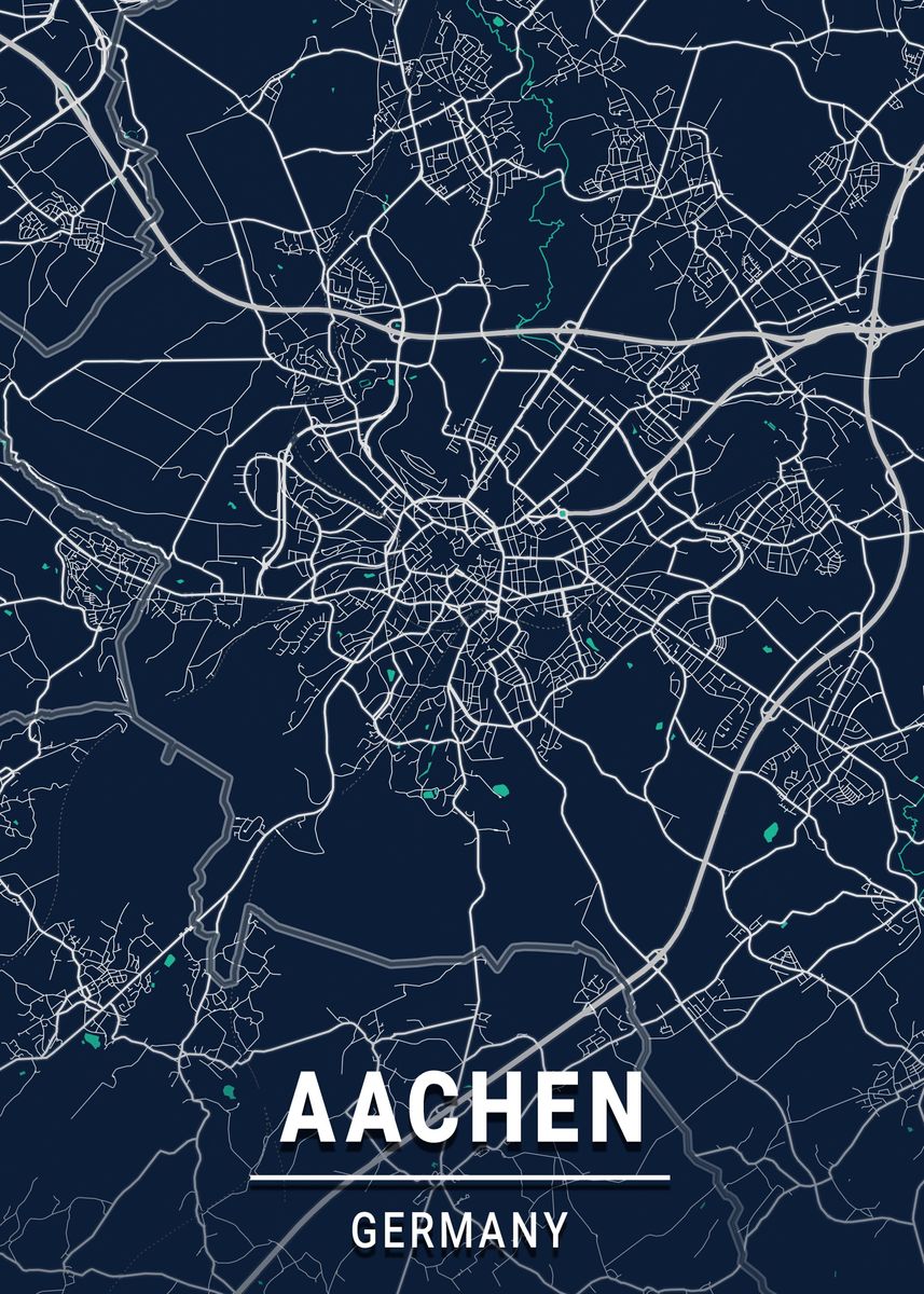 'Aachen City Map Germany' Poster, picture, metal print, paint by Max ...