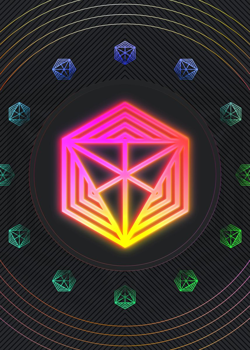 'Neon Geometric Glyph Runes' Poster, picture, metal print, paint by ...