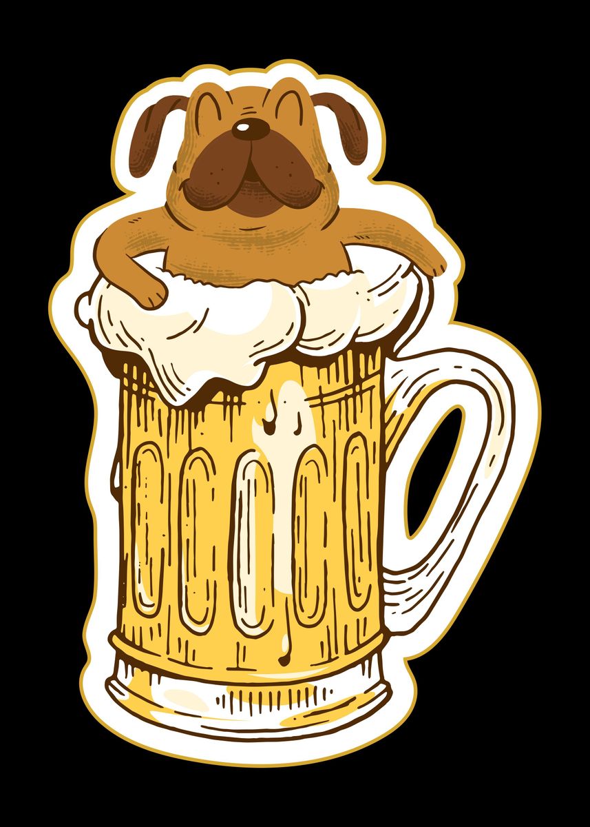 'Pug Beer' Poster, picture, metal print, paint by CatRobot | Displate