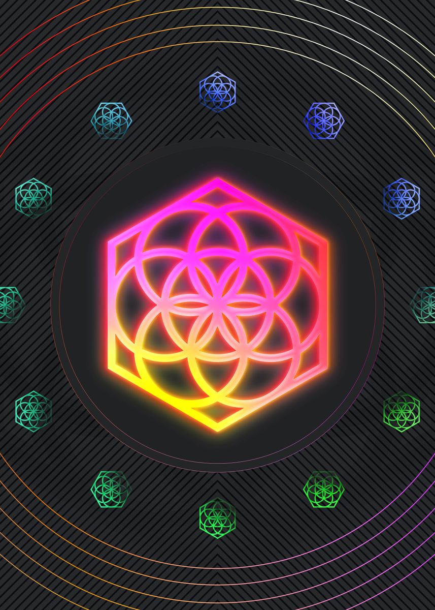 'Neon Geometric Glyph Sign' Poster by Holy Rock Design | Displate