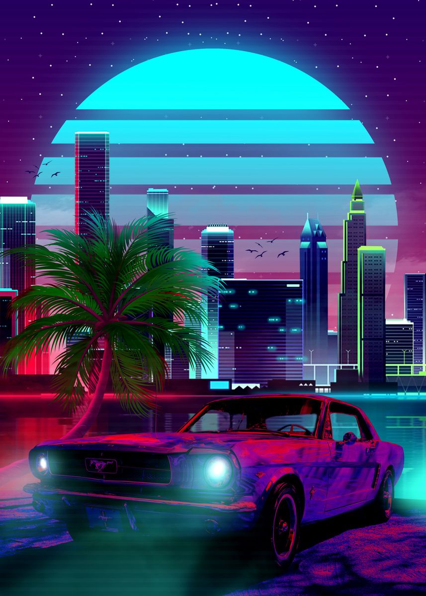 'Classic Car Synthwave' Poster by Ziartz Poster | Displate