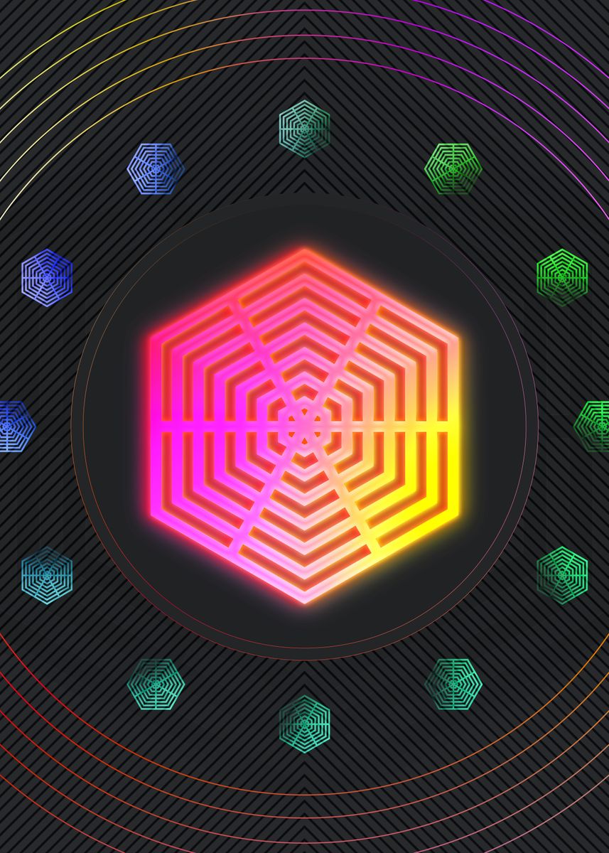 'Neon Geometric Glyph Runes' Poster, picture, metal print, paint by ...