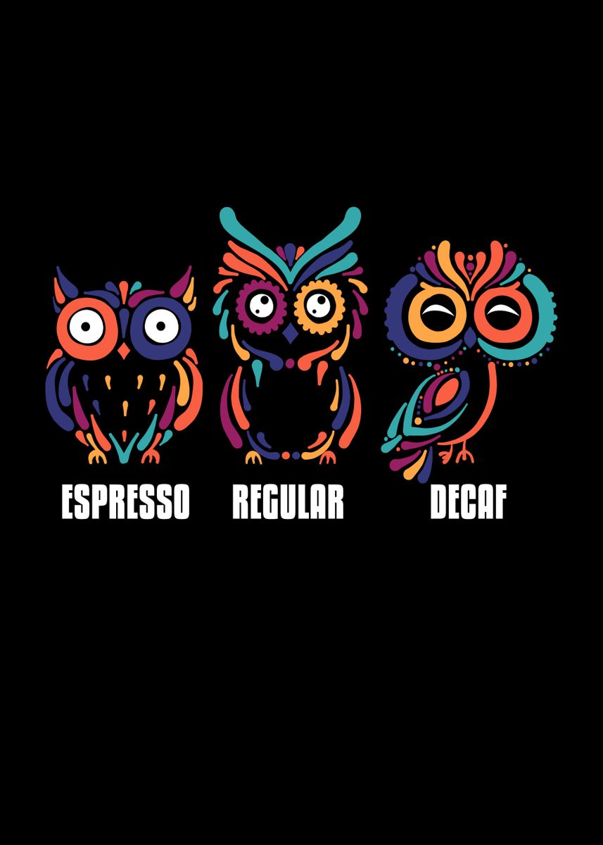 'Coffee Owls' Poster, picture, metal print, paint by Mooon | Displate