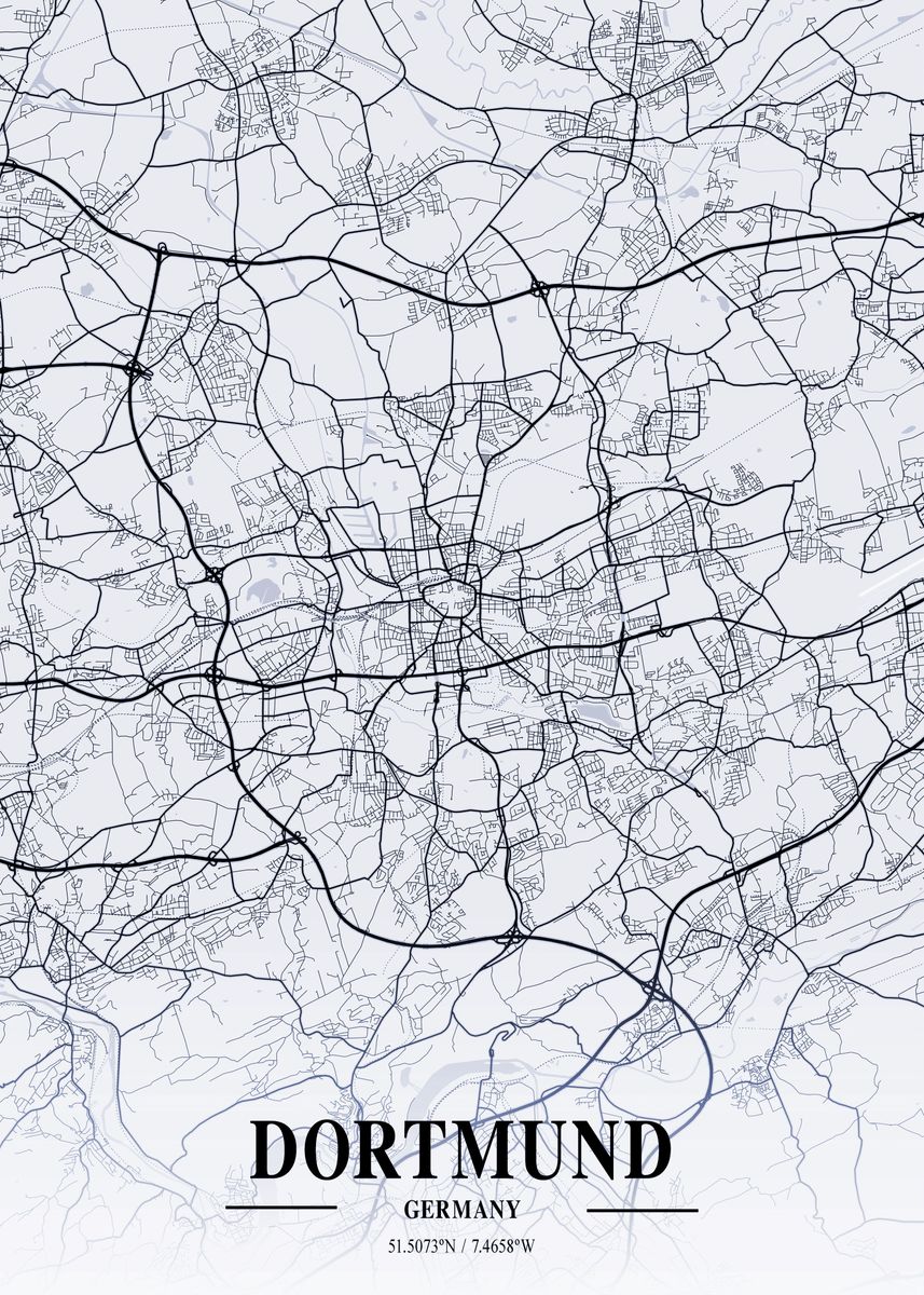 'Dortmund City Map Germany' Poster, picture, metal print, paint by Max ...