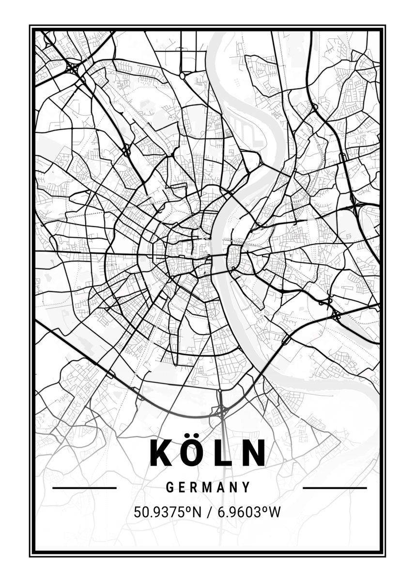 'Koeln City Map Germany' Poster, picture, metal print, paint by Max ...