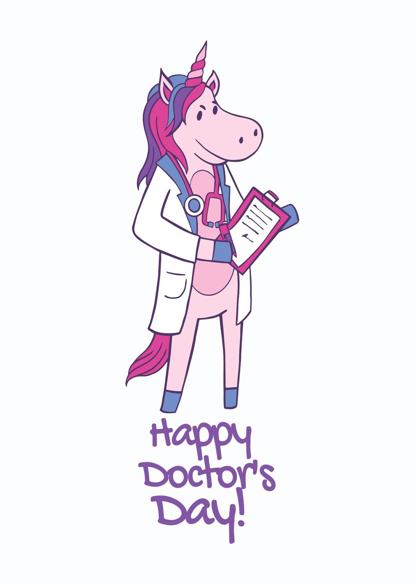'Unicorn cute doctor' Poster, picture, metal print, paint by ...