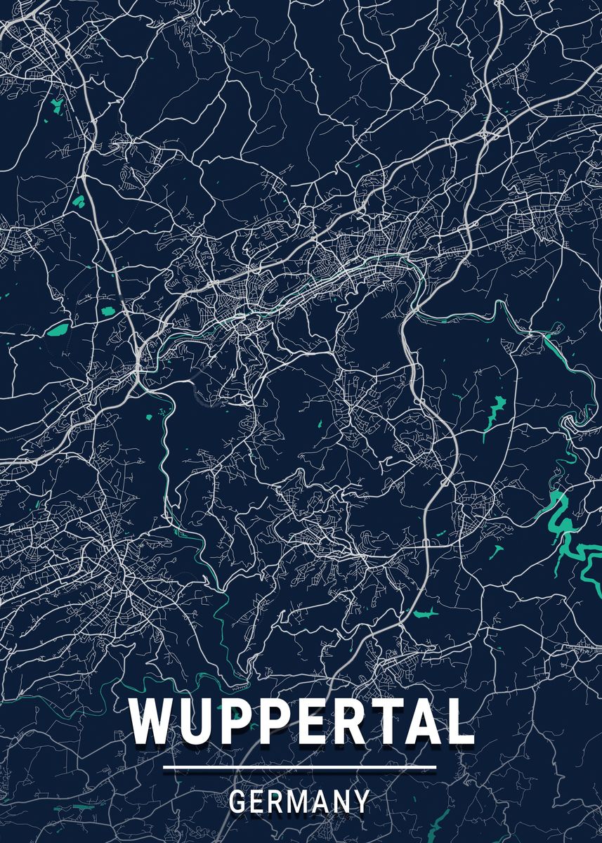 'Wuppertal City Map Germany' Poster, picture, metal print, paint by Max ...
