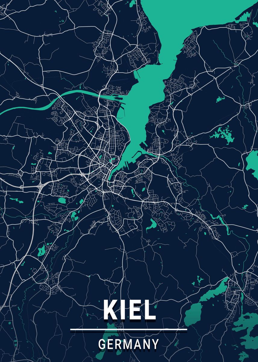 'Kiel City Map Germany' Poster, picture, metal print, paint by Max Ronn ...
