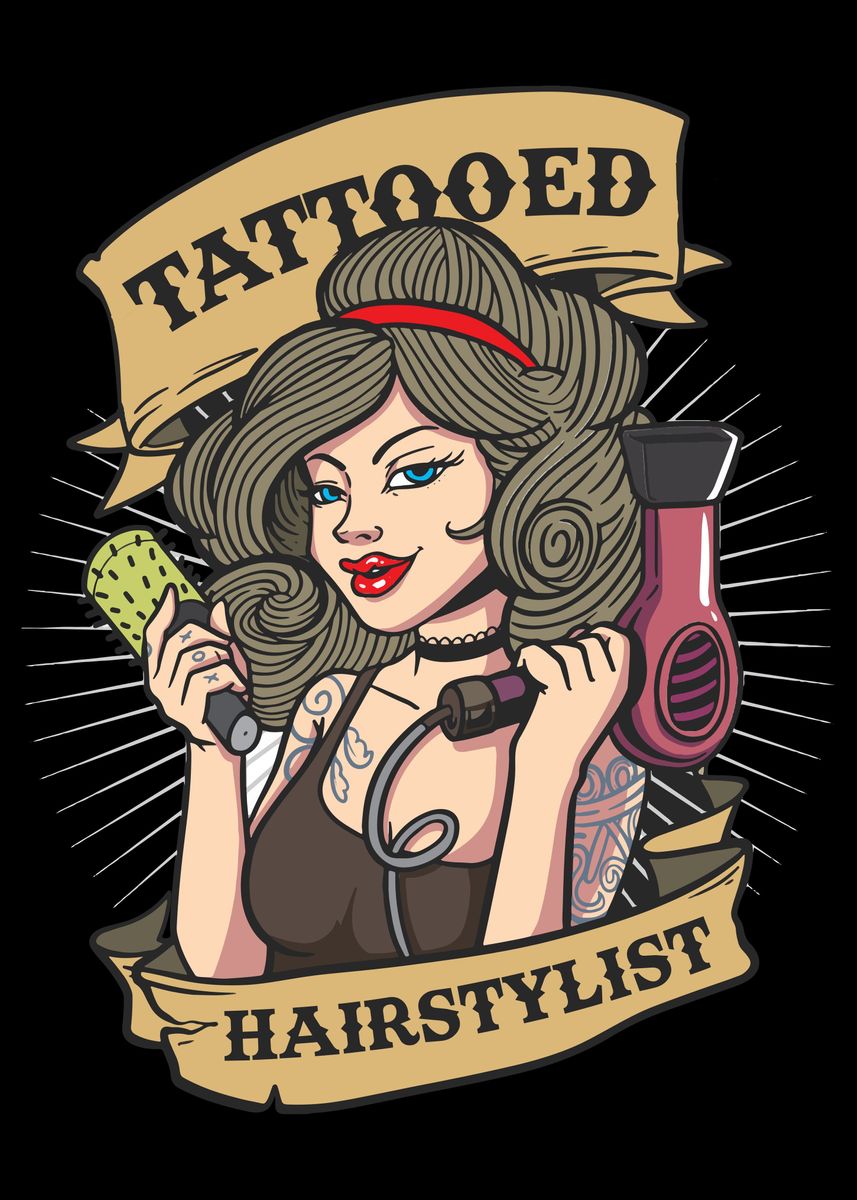 'Tattooed Hairstylist' Poster, picture, metal print, paint by CatRobot | Displate