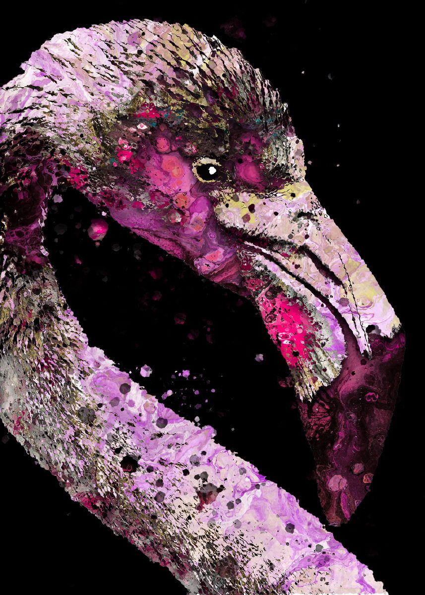 'flamingo abstract' Poster, picture, metal print, paint by Izmo ...
