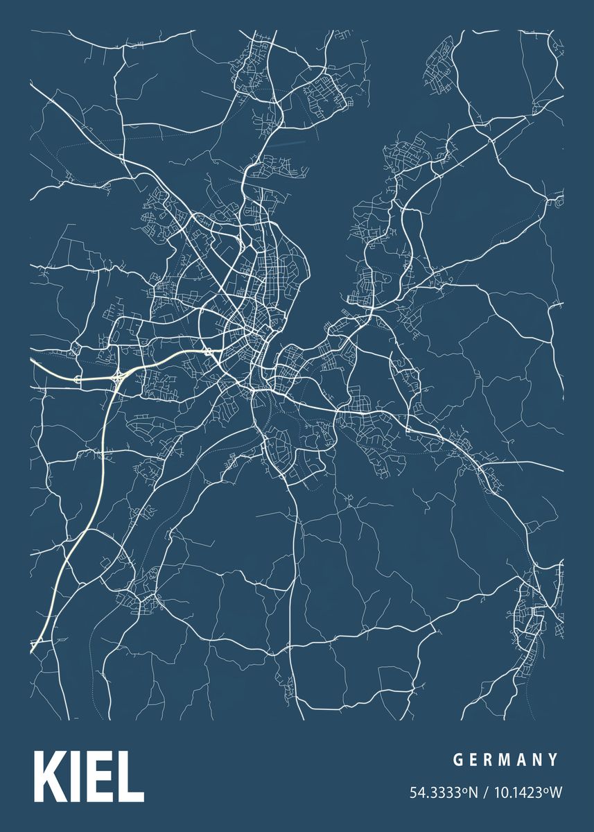 'Kiel City Map Germany' Poster, picture, metal print, paint by Max Ronn ...