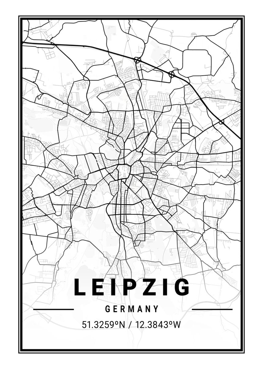 'Leipzig City Map Germany' Poster, picture, metal print, paint by Max ...