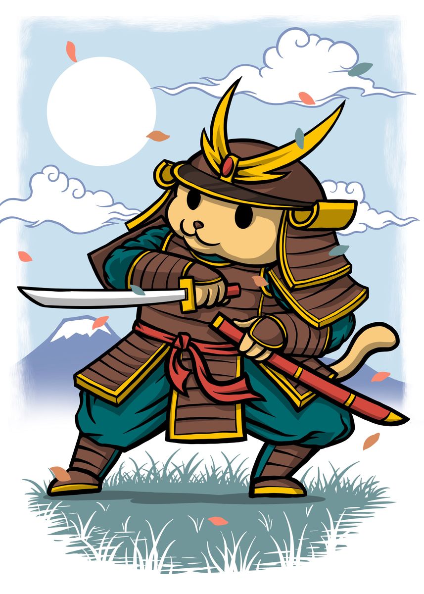 'The Life of A Samurai cat' Poster, picture, metal print, paint by ...