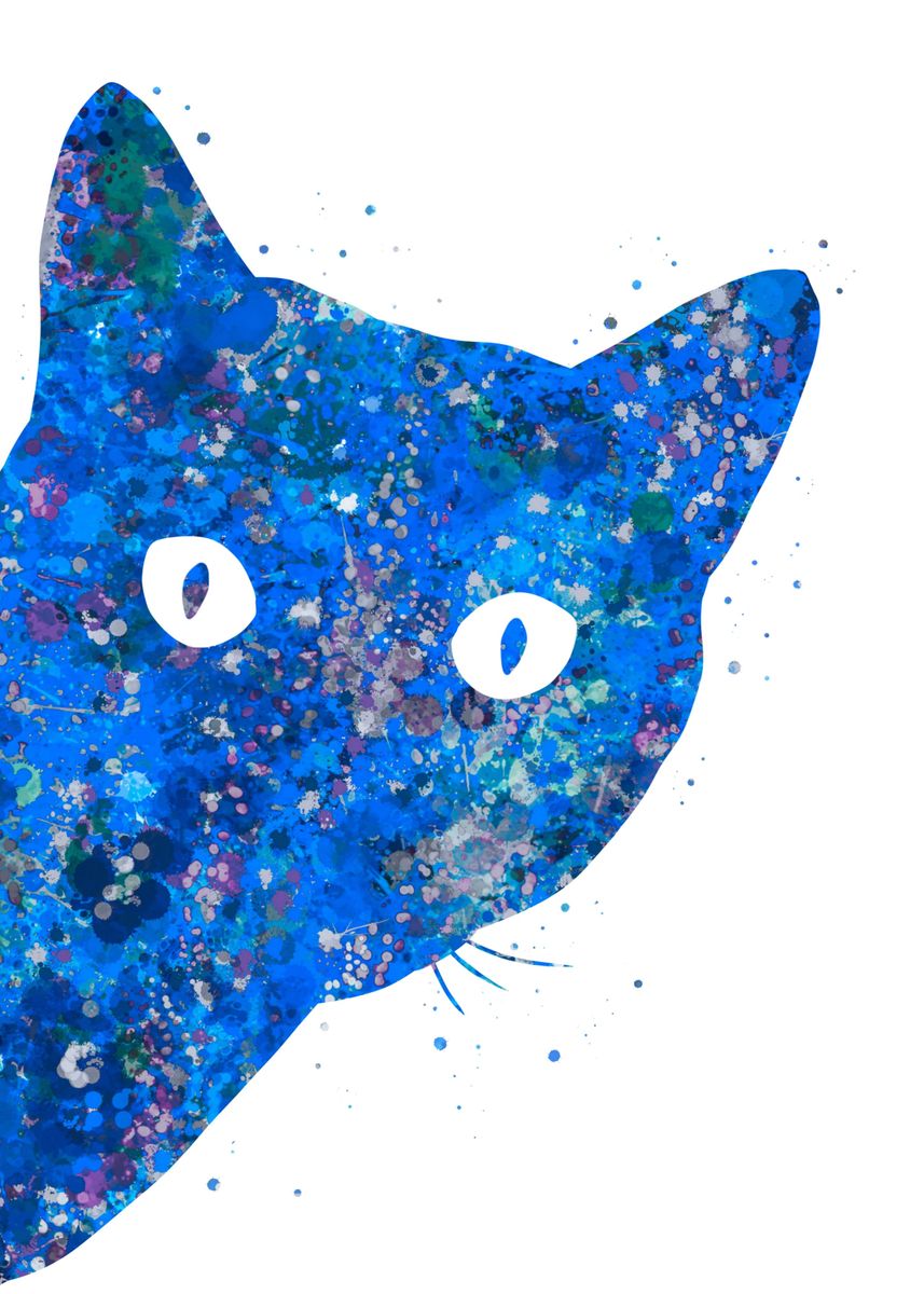 'Cat blue art' Poster, picture, metal print, paint by Yahya Art | Displate
