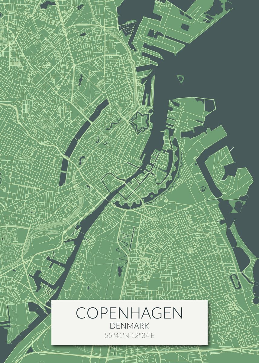 'Copenhagen Green Map' Poster, picture, metal print, paint by dkDesign | Displate