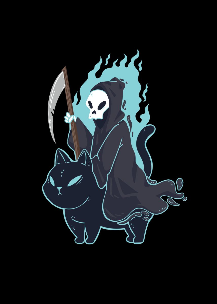 'GRIM REAPER BLACK CAT' Poster by StonerPlates | Displate