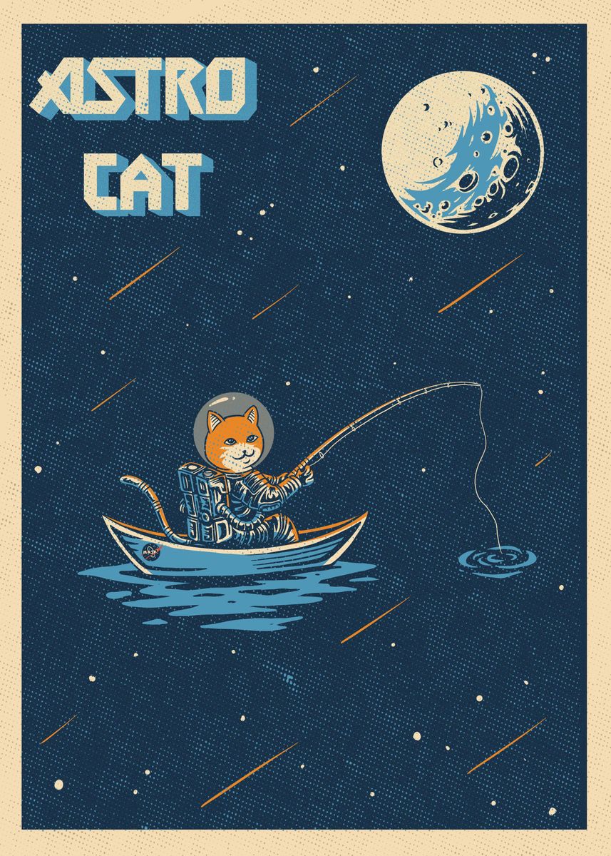 'Astro Cat looking for fish' Poster, picture, metal print, paint by ...