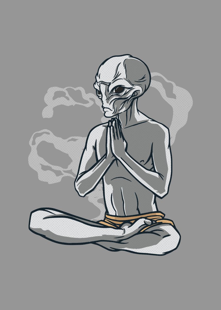 'YOGA ALIEN' Poster, picture, metal print, paint by StonerPlates | Displate
