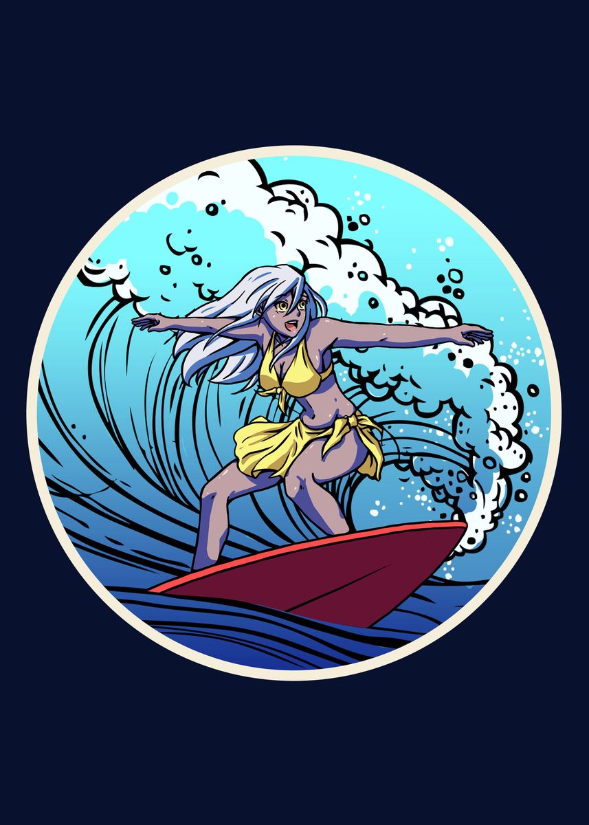 'Surfer Anime Girl' Poster, picture, metal print, paint by ...