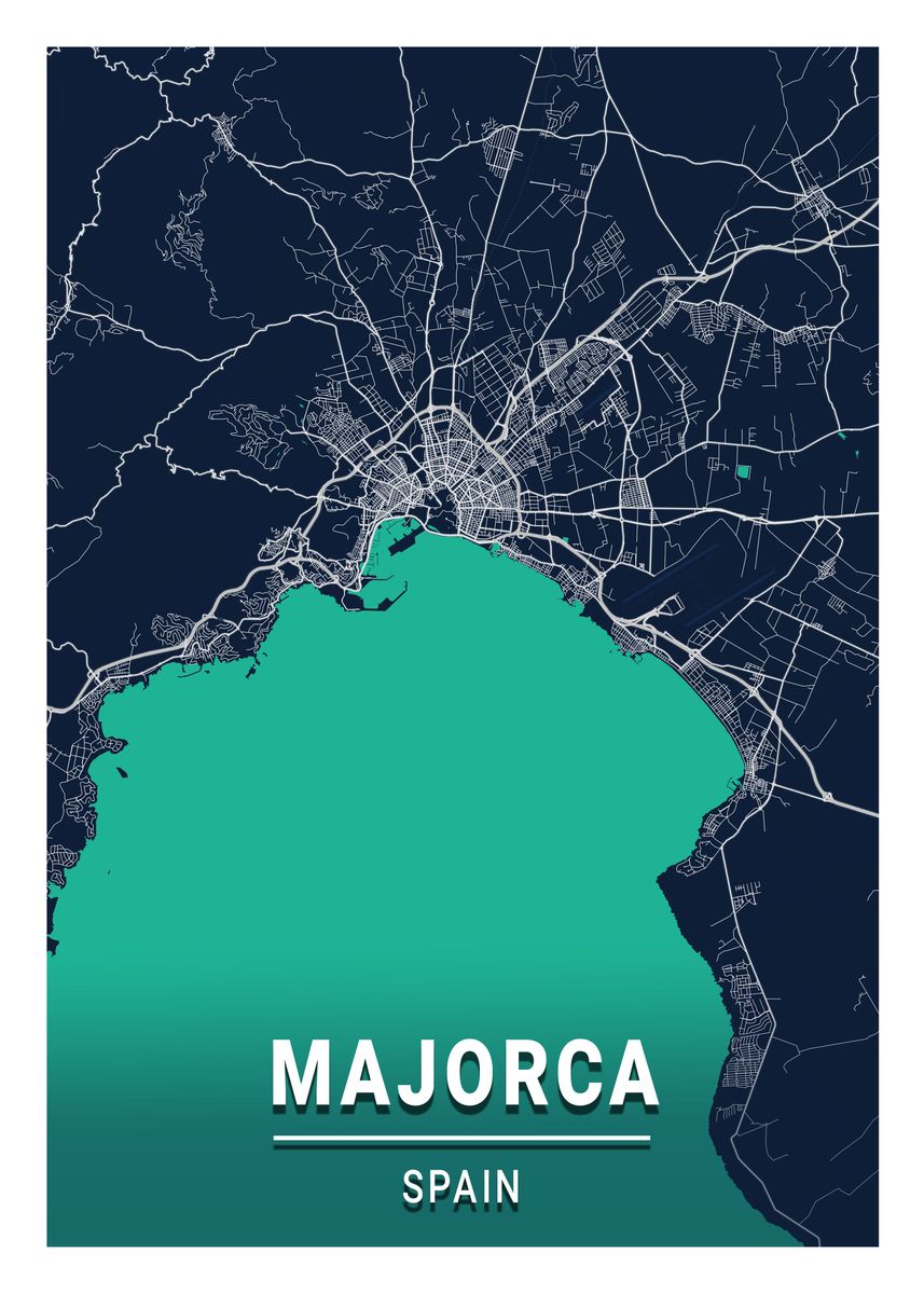'Majorca City Map Spain' Poster, picture, metal print, paint by Max ...
