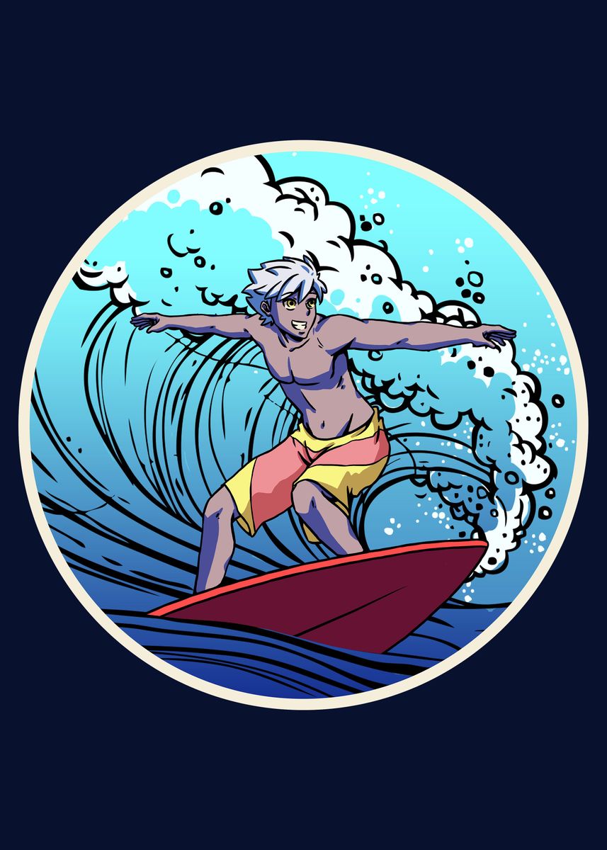 'Surfer Anime Boy' Poster, picture, metal print, paint by AestheticAlex ...