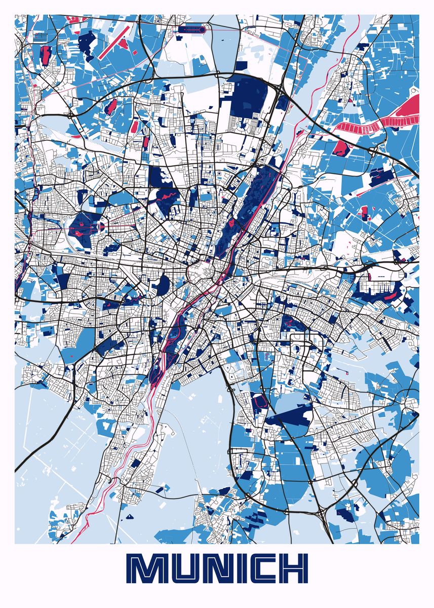 'Munich City Map Germany' Poster, picture, metal print, paint by Max ...