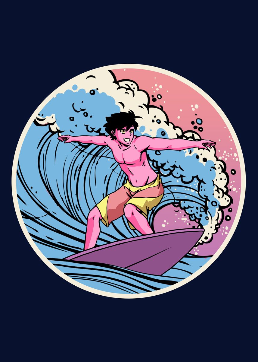 'Surfer Anime Boy' Poster, picture, metal print, paint by AestheticAlex ...