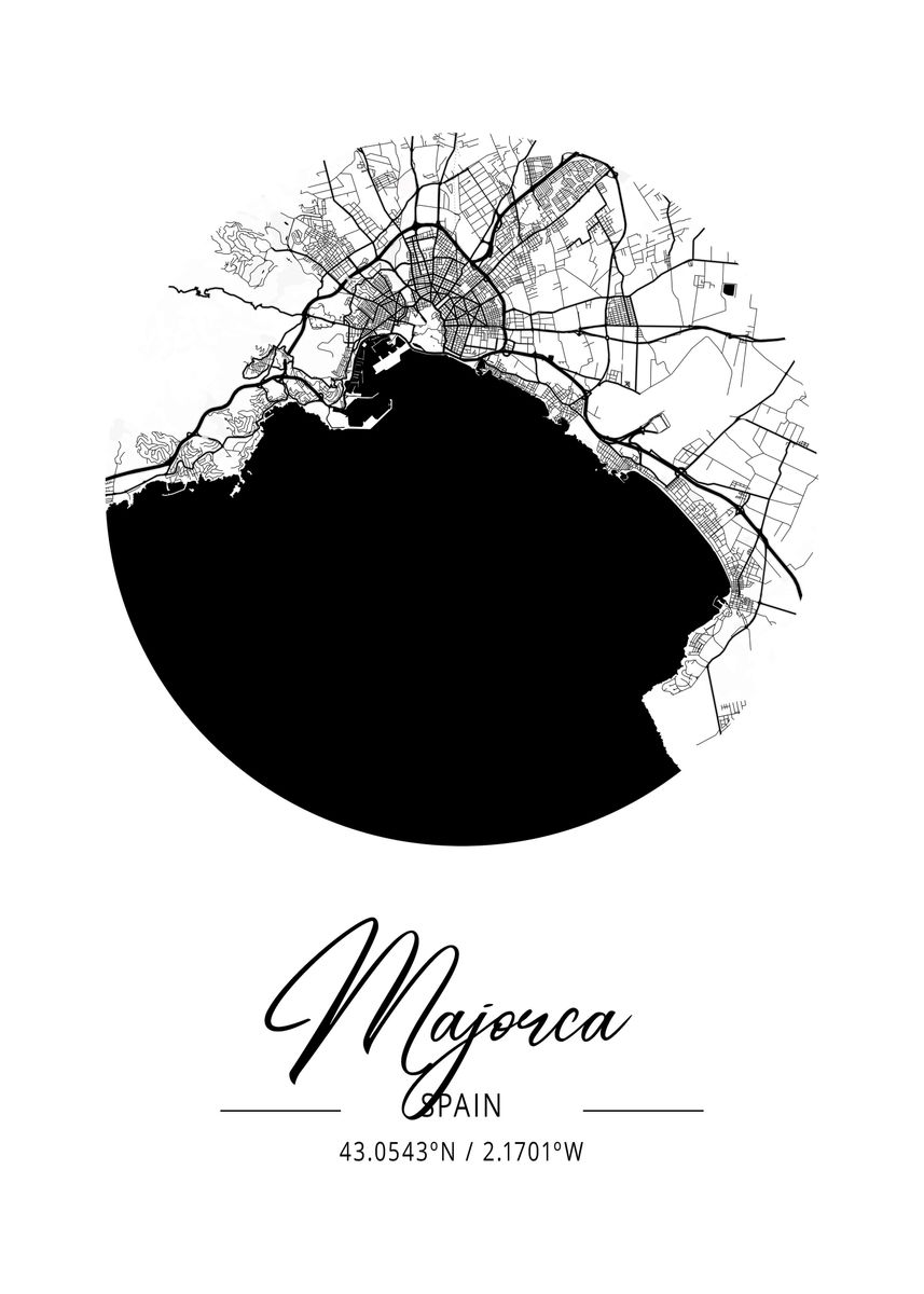 'Majorca City Map Spain' Poster, picture, metal print, paint by Max ...