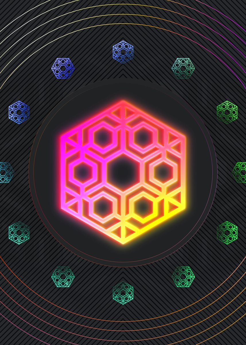 'Neon Geometric Glyph Rune' Poster by Holy Rock Design | Displate