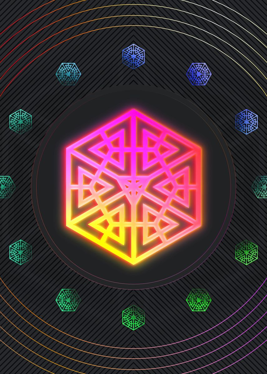 'Neon Glyph Mandala Rune' Poster, picture, metal print, paint by Holy ...