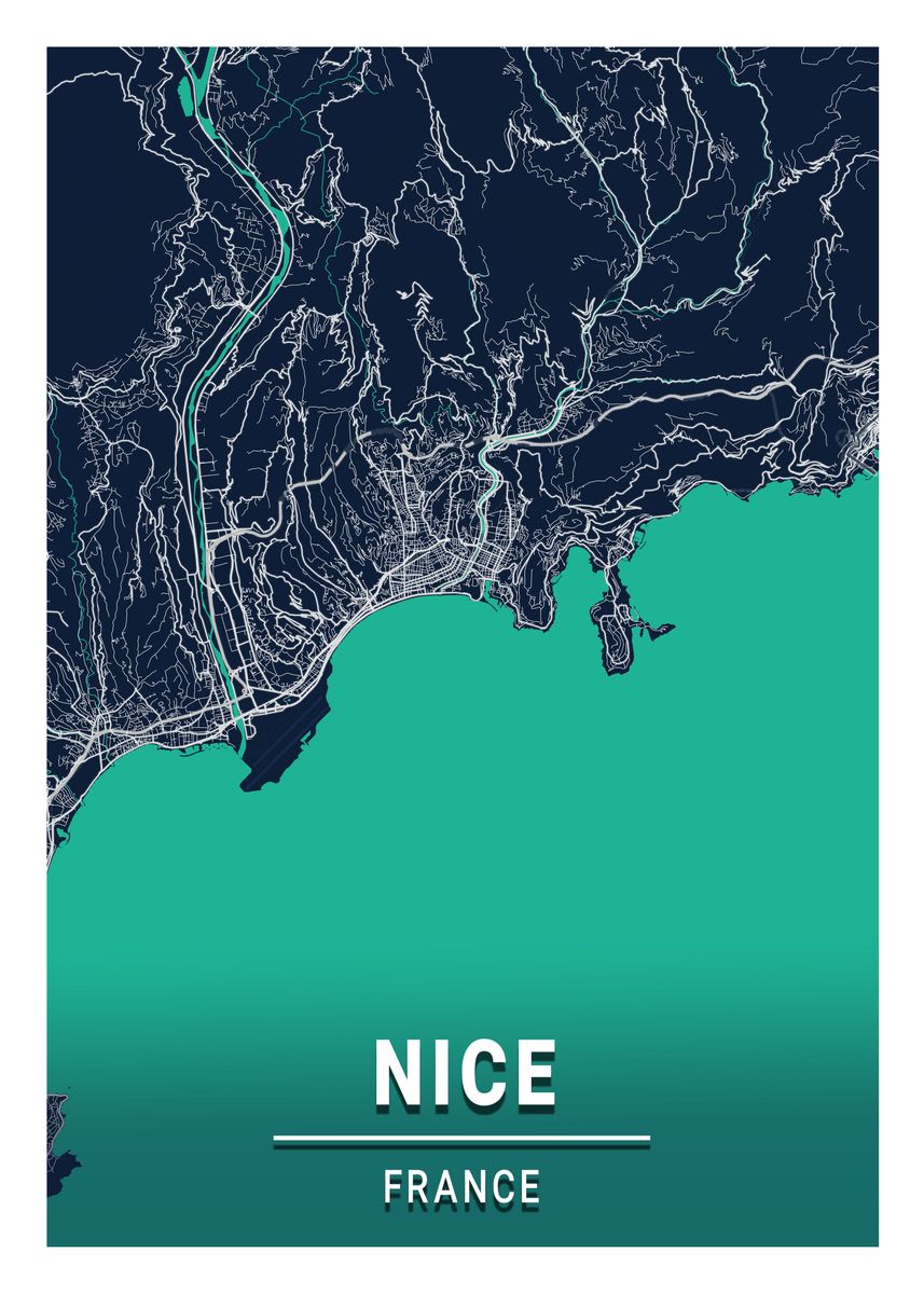'Nice City Map France' Poster, picture, metal print, paint by Max Ronn ...