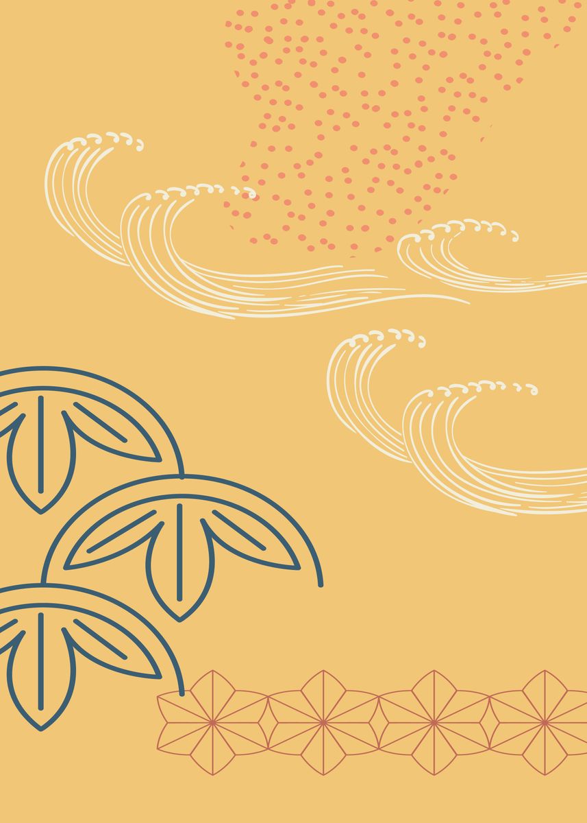 'japanese pattern yellow' Poster, picture, metal print, paint by ...