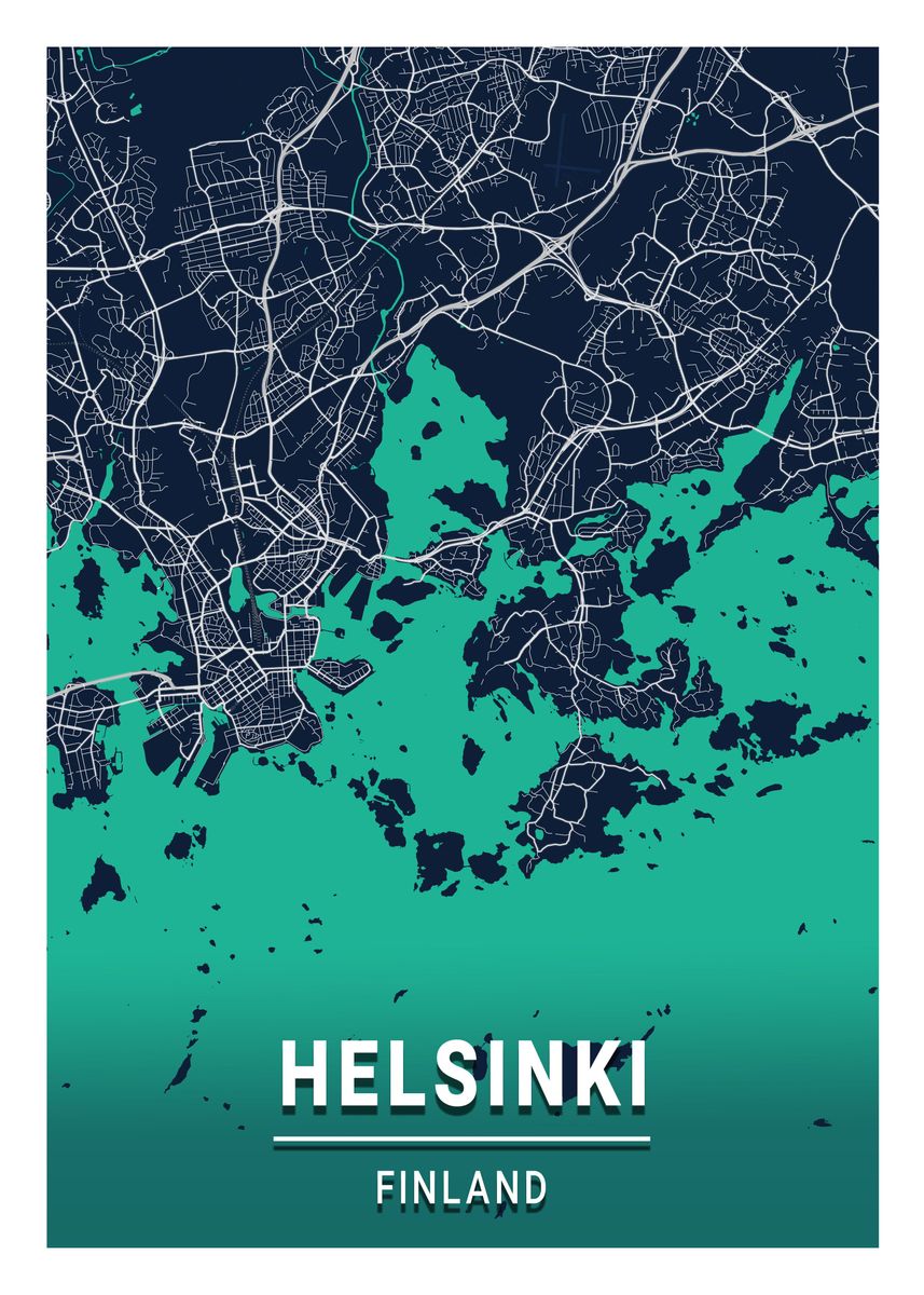 'Helsinki City Map Finland' Poster, picture, metal print, paint by Max ...
