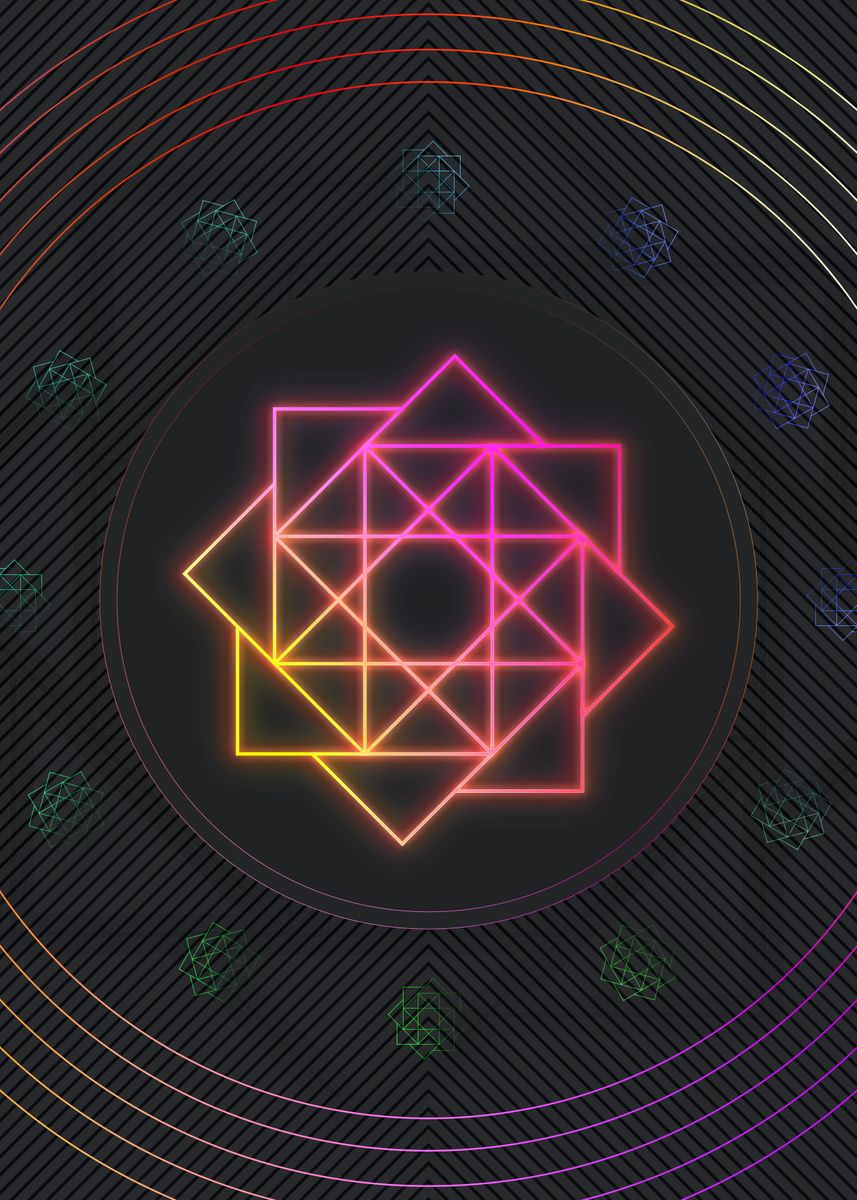 'Pink Neon Sacred Geometry' Poster by Holy Rock Design | Displate