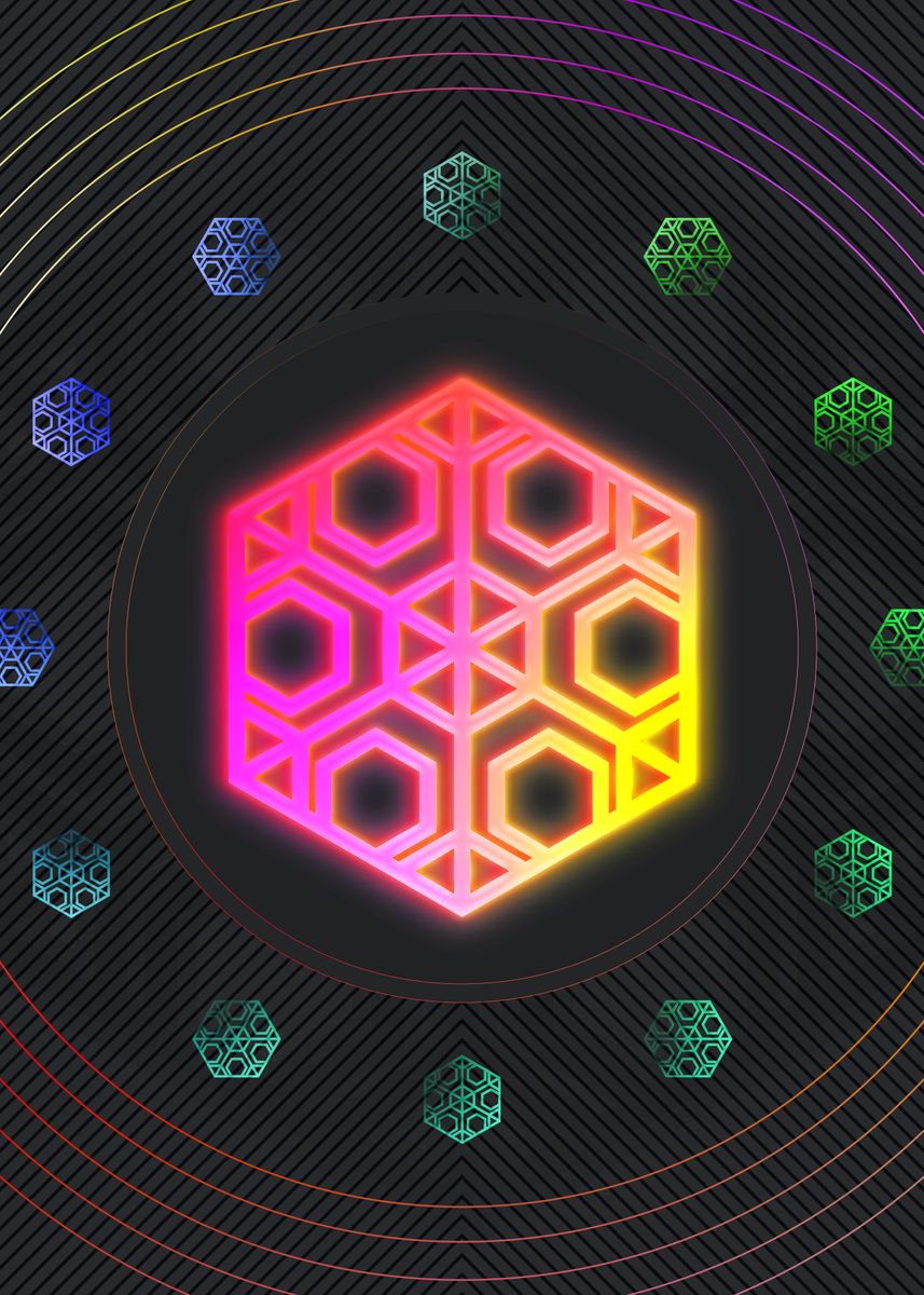 'Neon Geometric Glyph Sign' Poster by Holy Rock Design | Displate