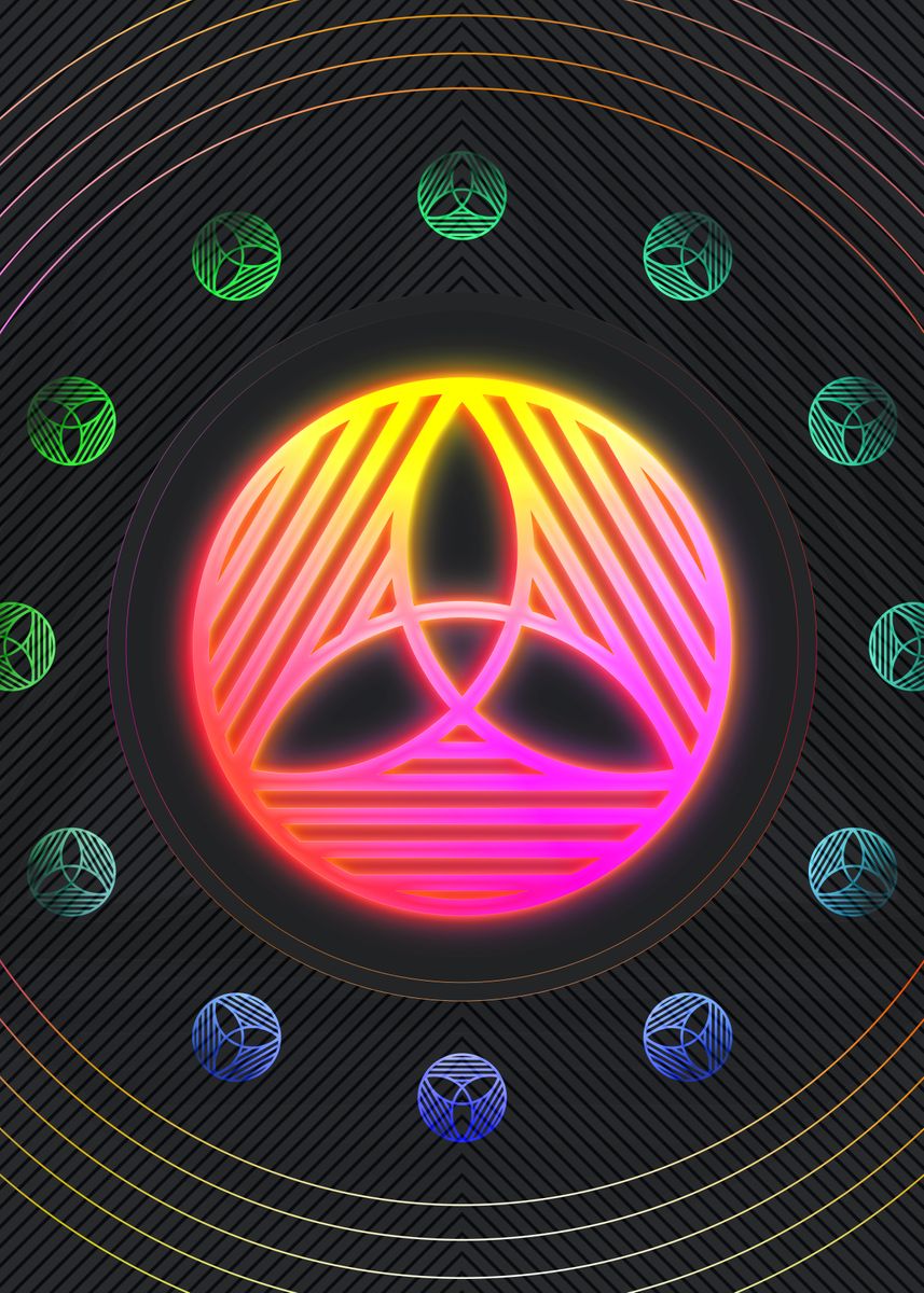 'Neon Glyph Mandala Rune' Poster, picture, metal print, paint by Holy ...