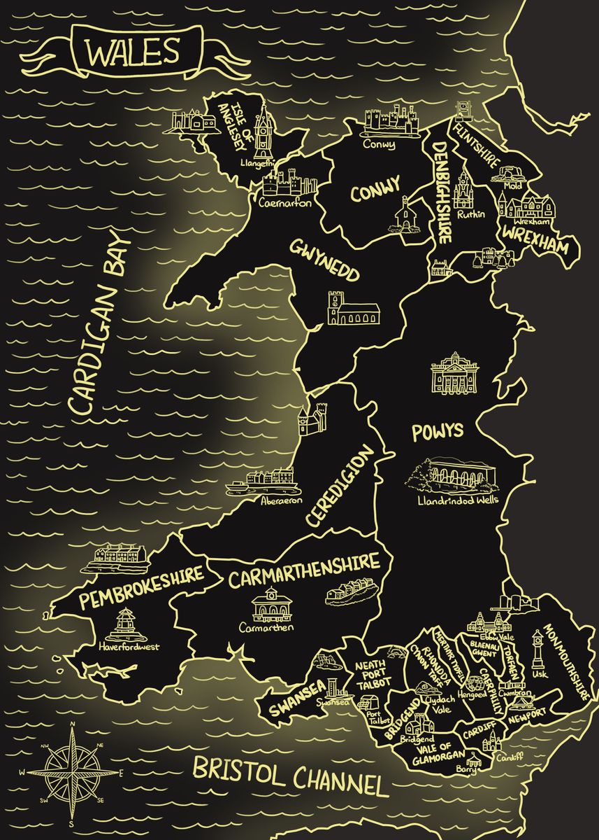 'Glowing Map of Wales' Poster, picture, metal print, paint by Sheridan ...