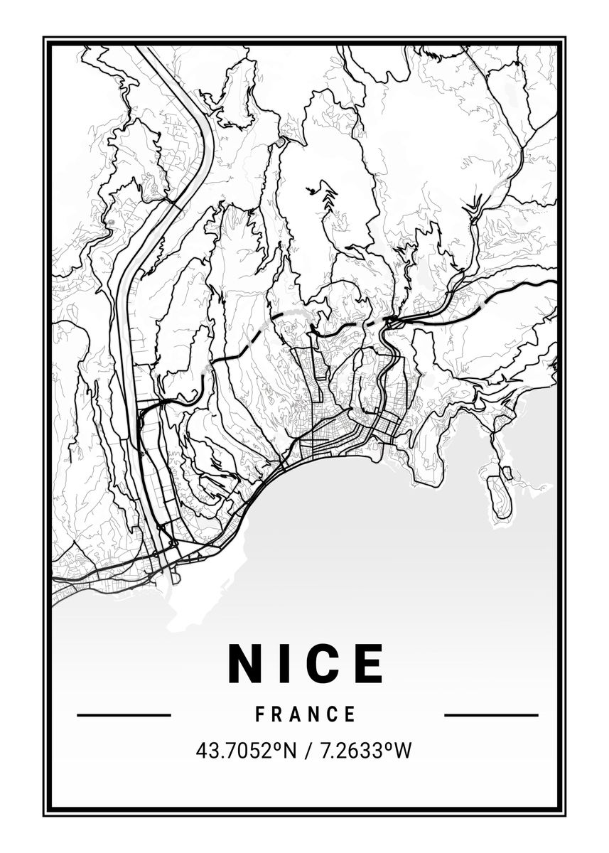 'Nice City Map France' Poster, picture, metal print, paint by Max Ronn ...