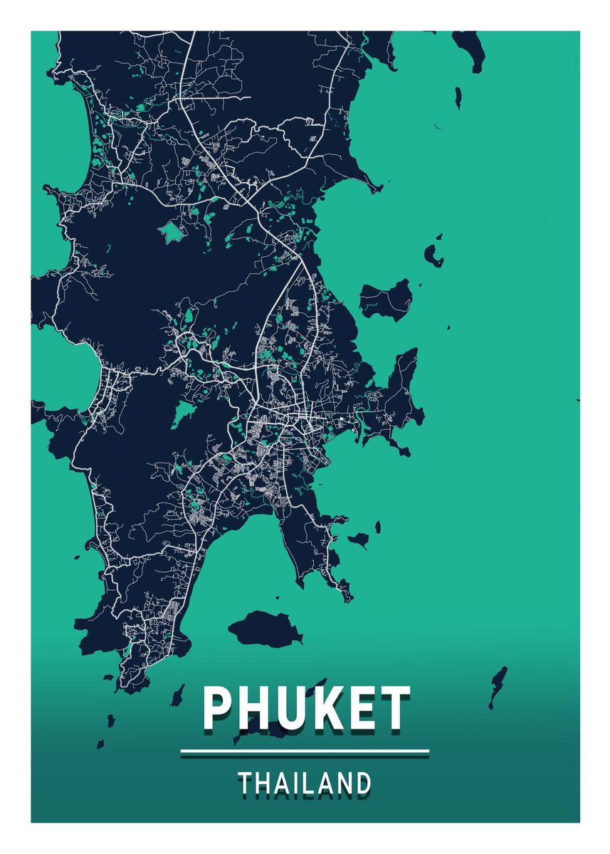 'Phuket City Map Thailand' Poster, picture, metal print, paint by Max ...