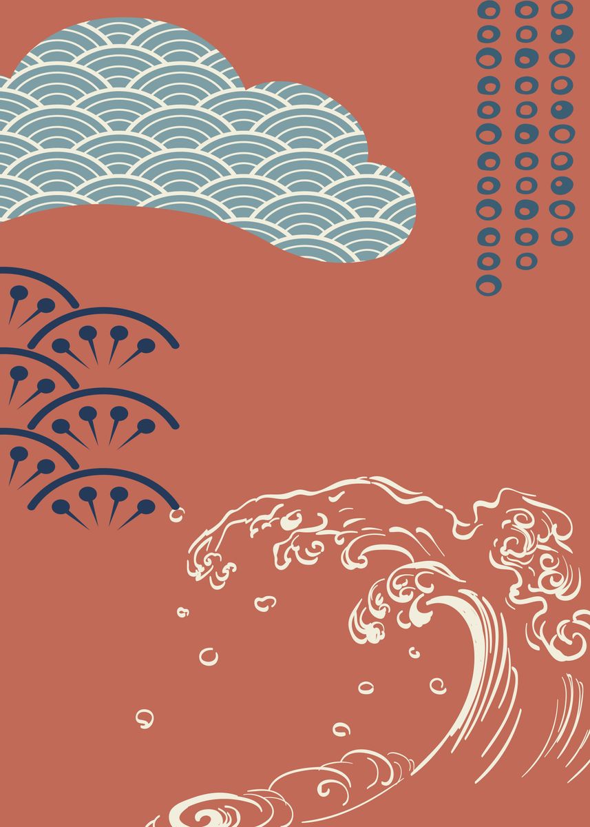 'japanese pattern red white' Poster by Lunaxys Artwork | Displate